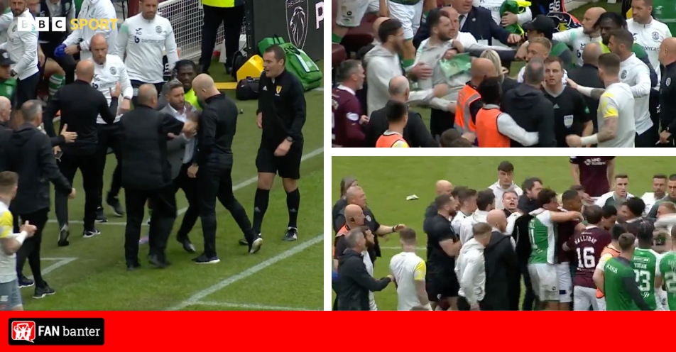 Steven Naismith and Lee Johnson clash in mass brawl with five red cards ...