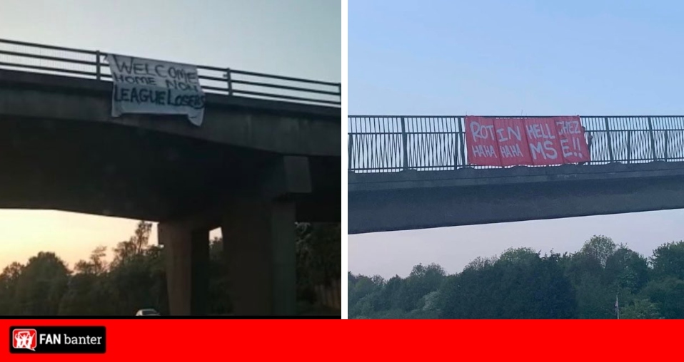 Mansfield fans place banners on bridge mocking Chesterfield returning ...