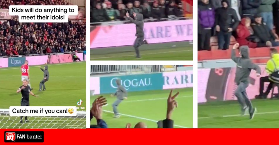Wrexham fan runs onto pitch 'greets his idol' then taunts Newport fans ...