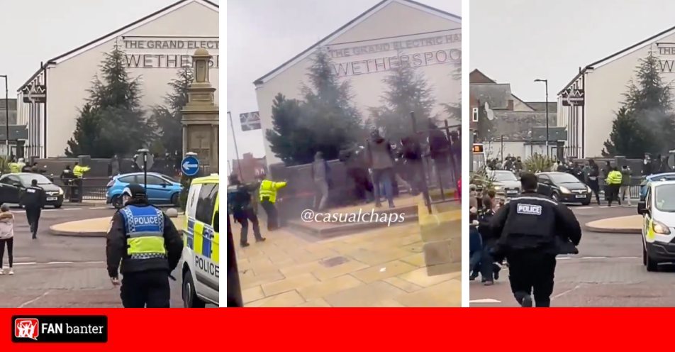 Police officers try to break up trouble between Spennymoor and ...