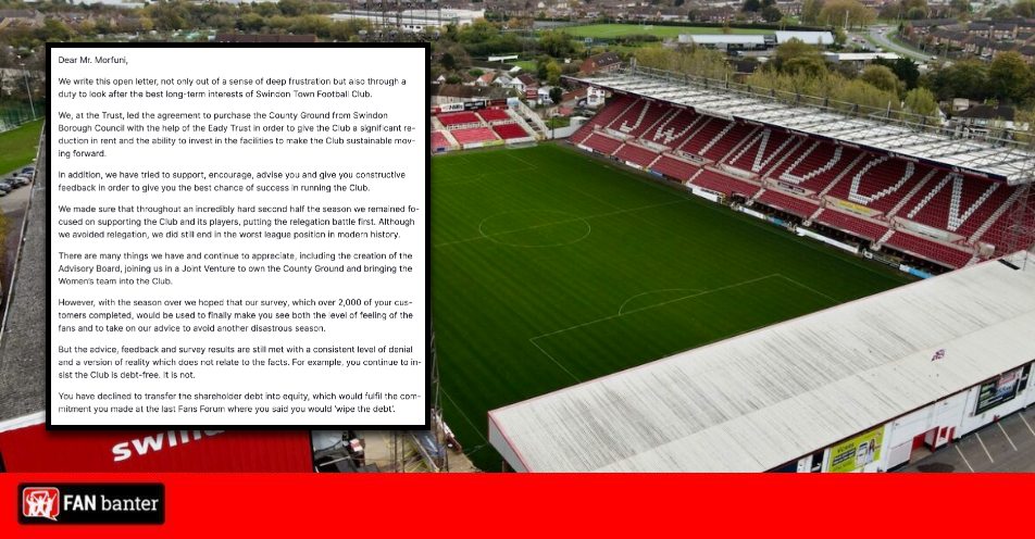 Swindon fans call for change in open letter to Clem Morfuni while ...