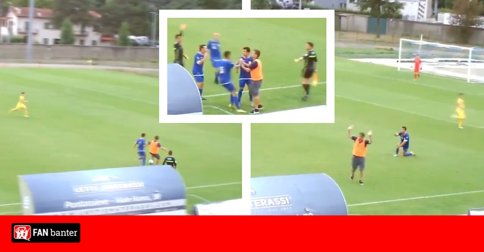 Coach gets sent off after running on to the pitch to stop counter ...
