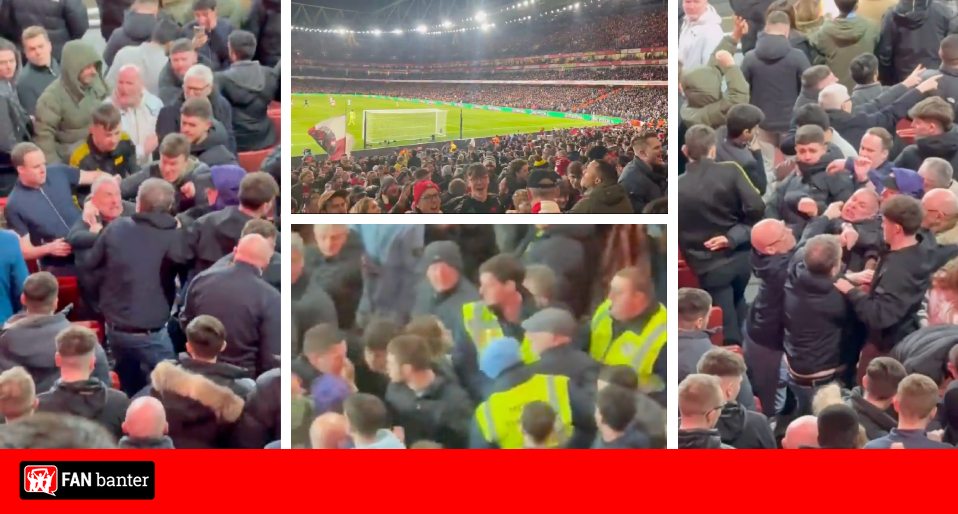 Videos emerge of fans 'fighting' in away end as Arsenal fans mock Man ...
