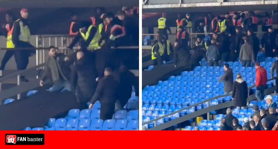 Stewards watch Millwall fan climb into home end and gets into fight ...
