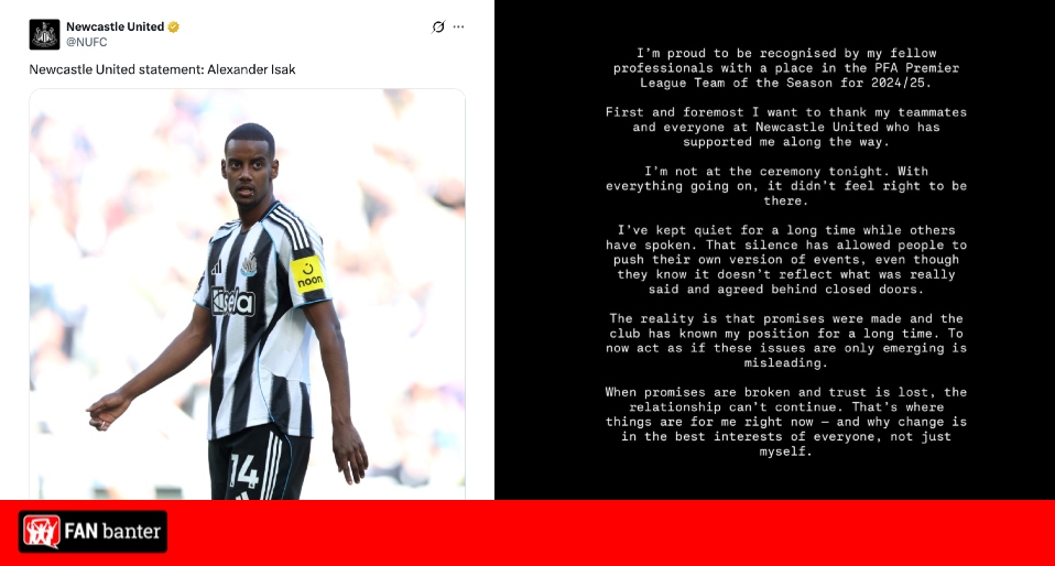 Newcastle hit back as Alexander Isak claims in his statement that the ...